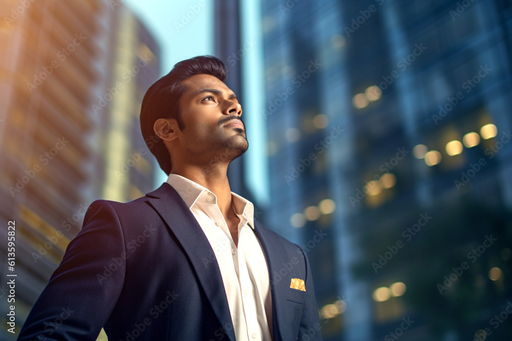 Confident eastern indian business man executive standing in modern big ...