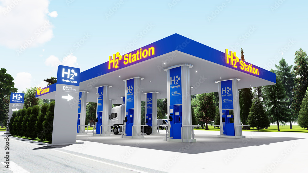 Hydrogen fuel car charging station white color visual concept design ...