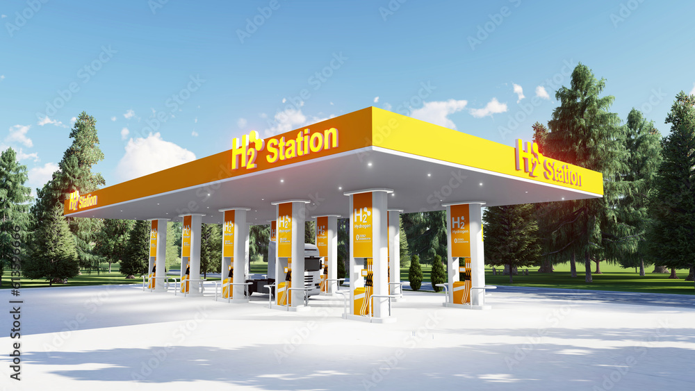 Hydrogen fuel car charging station white color visual concept design ...