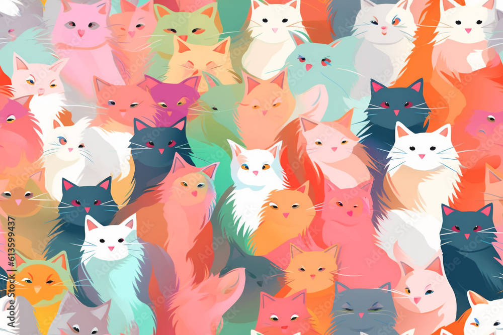 Seamless pattern of cartoon Cats. Design with minimalist style for ...