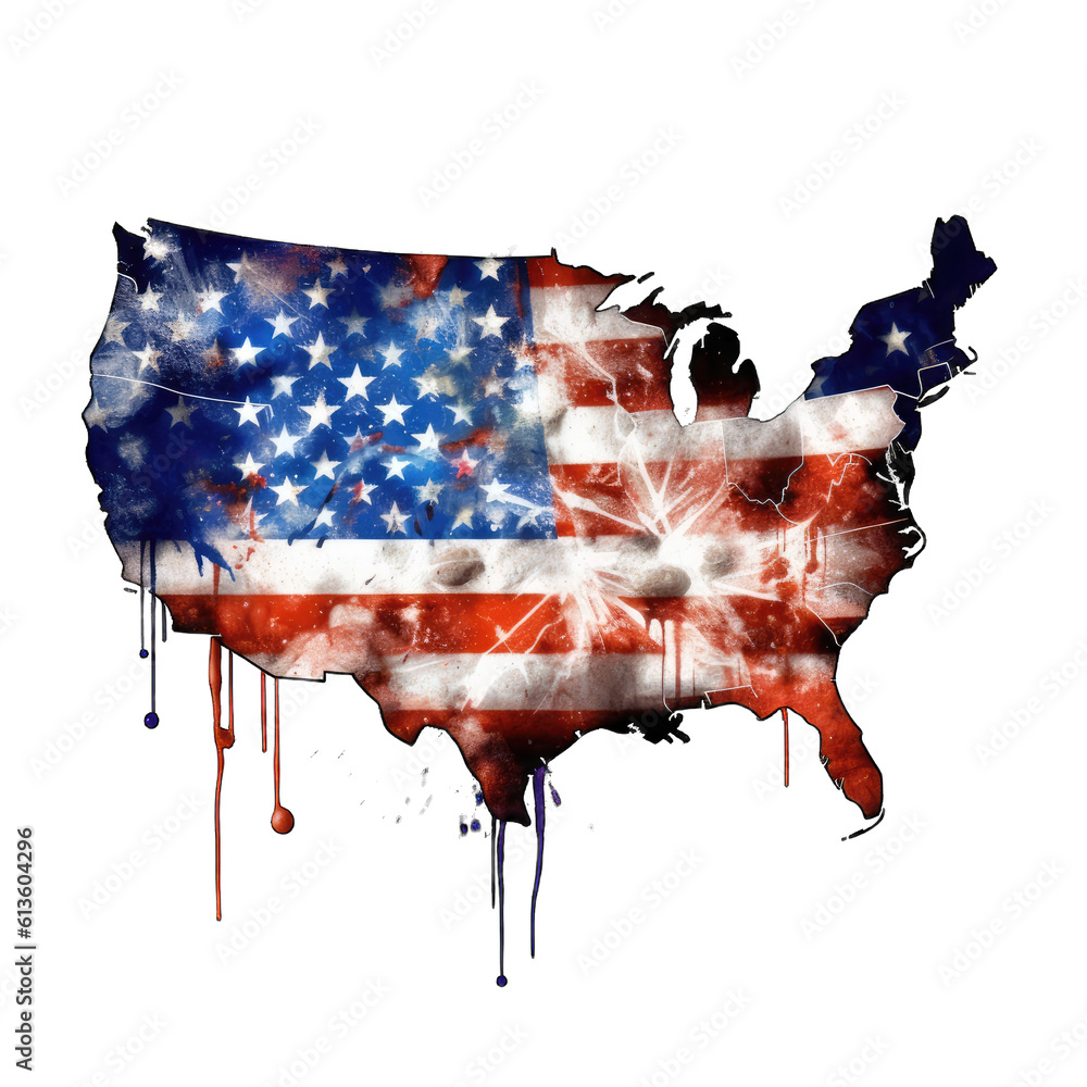 a colorful map of the United States in the patriotic colors of the ...
