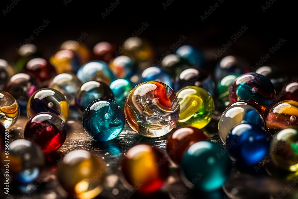 Generative AI illustration of Background of round colored glass marbles ...