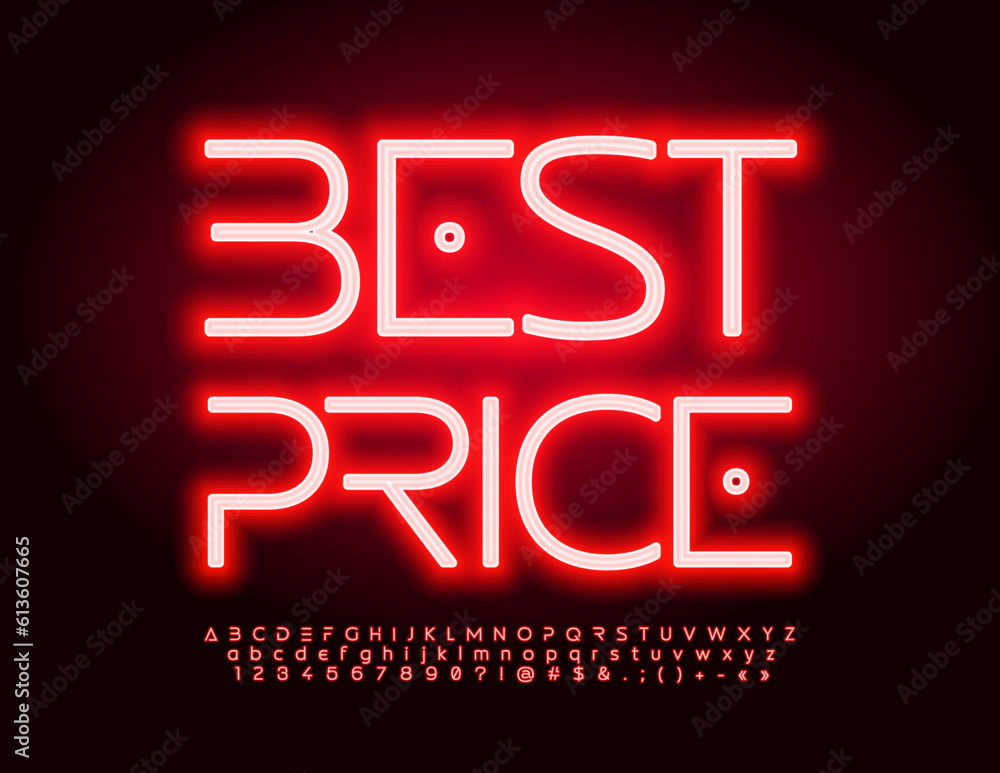 Vector promotional tag Best rice. Abstract style Font. Red Neon ...
