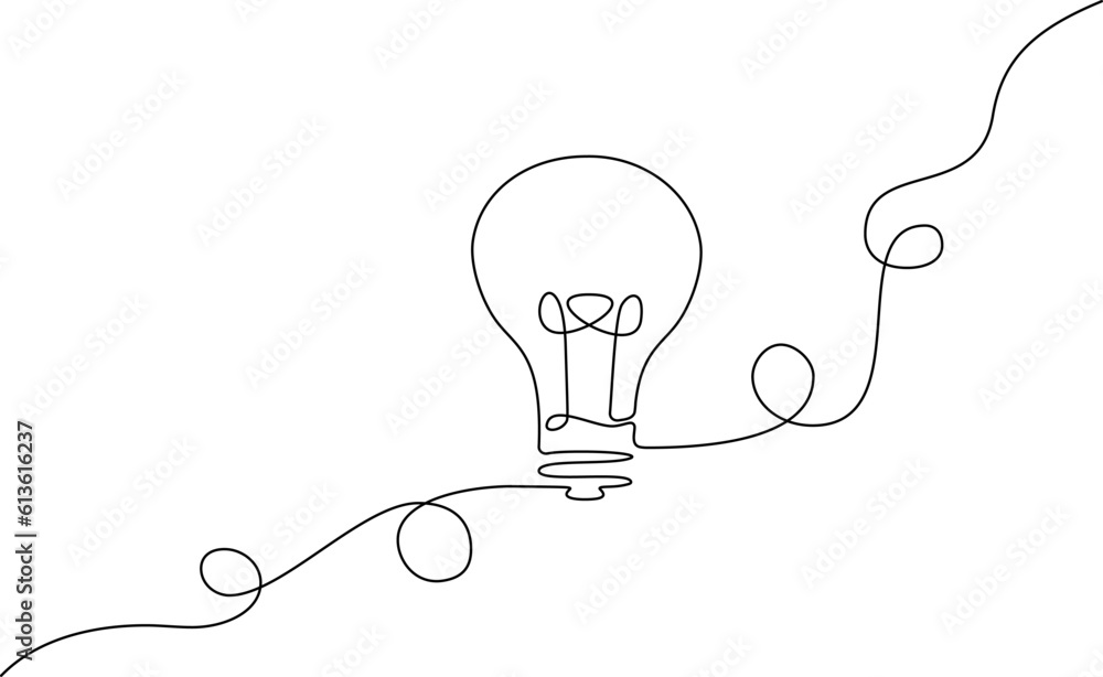 continuous single line drawing of light bulb, line art vector ...