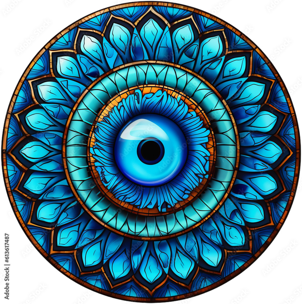 Round stained-glass illustration of the evil eye (Turkish eye symbol ...