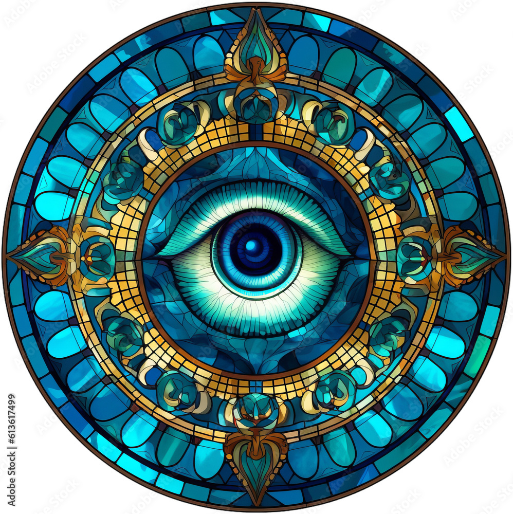 Round stained-glass illustration of the evil eye (Turkish eye symbol ...