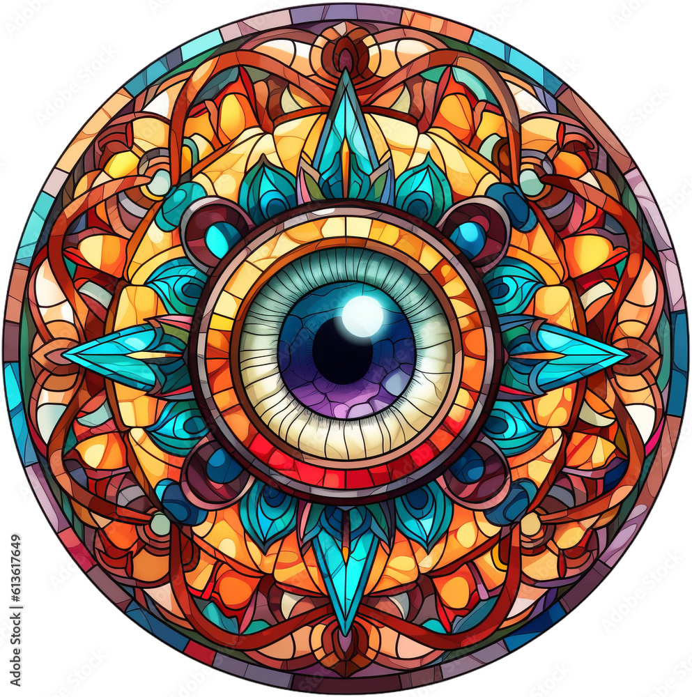 Round stained-glass illustration of the evil eye (Turkish eye symbol ...