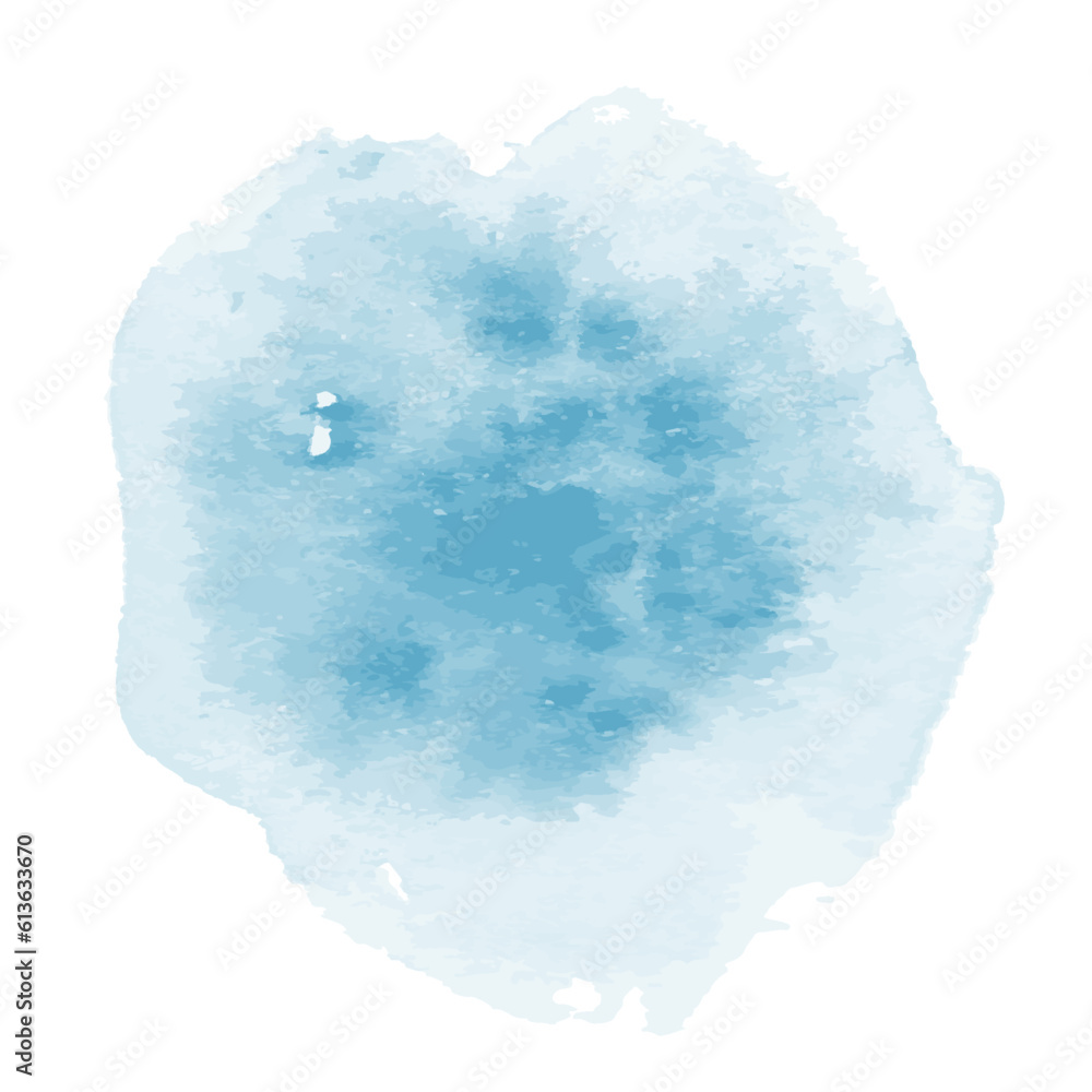 Blue watercolor stain on white background. Pastel water color brash ...