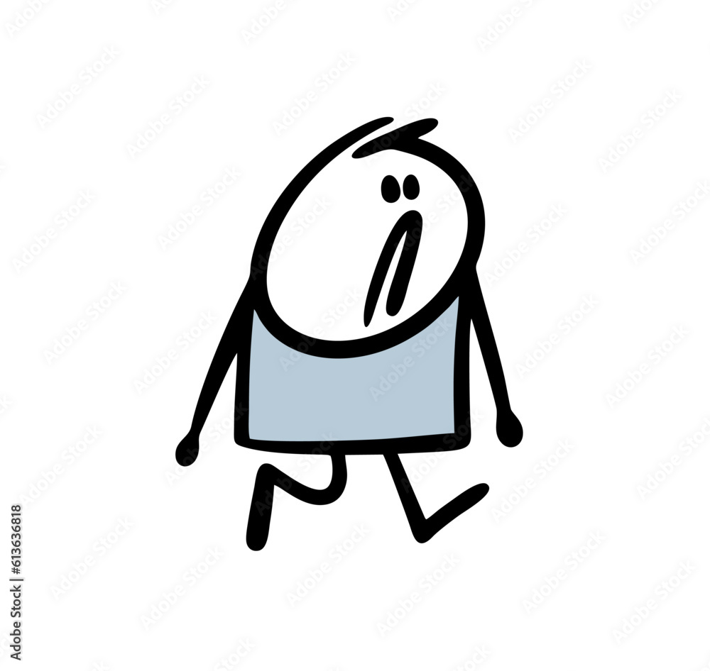 Vetor de Unhappy stickman walking outdoor without energy. Vector ...