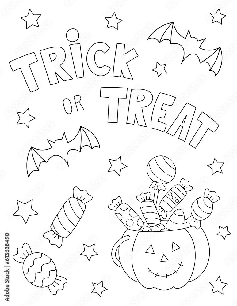 halloween trick or treat coloring page. you can print it on 8.5x11 inch ...