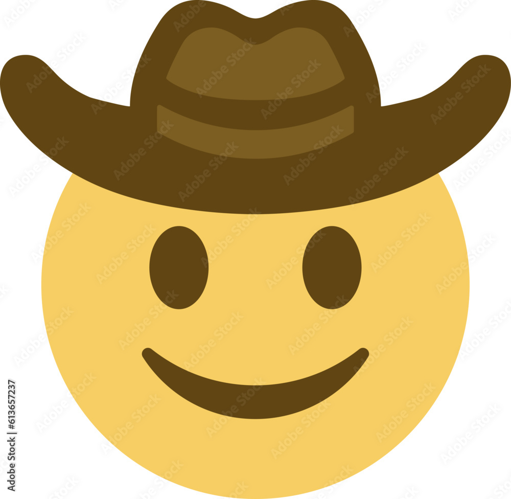 Top quality emoticon. Cowboy hat emoji. Happy smiled emoticon with ...