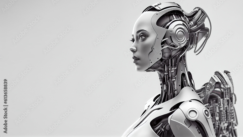 The face of a humanoid robot on an isolated background and close-up ...