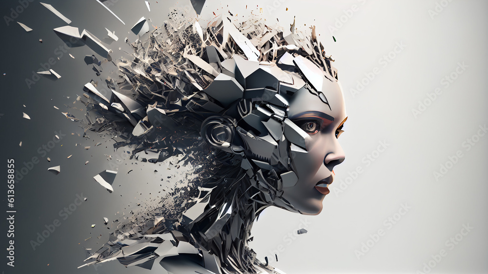 The face of a humanoid robot on an isolated background and close-up ...