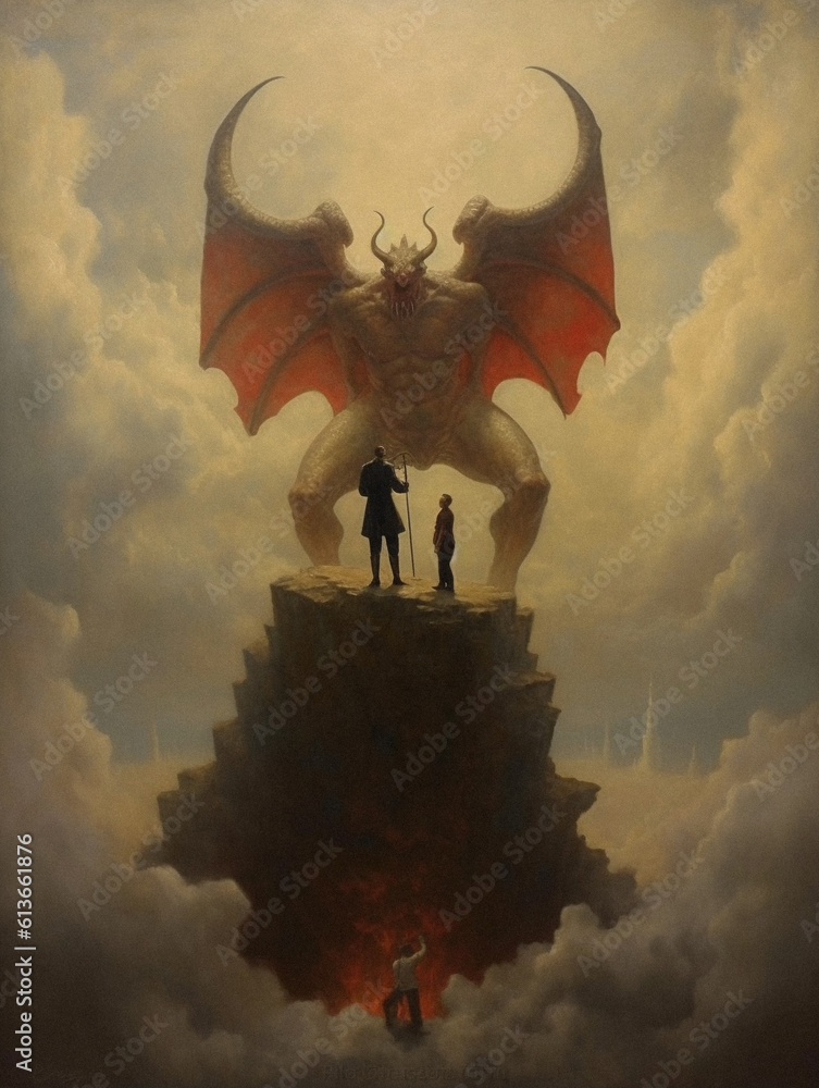 Renaissance painting of the devil negotiating with humans, created with ...