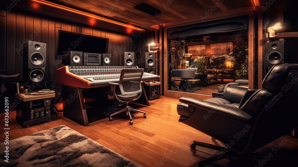 Modern audio recording studio with equipment and recording both, mixing ...