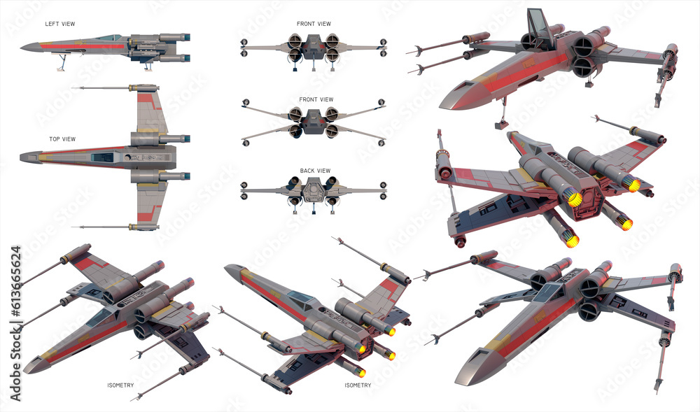 Space fighter on a transparent background. Spaceship in three ...