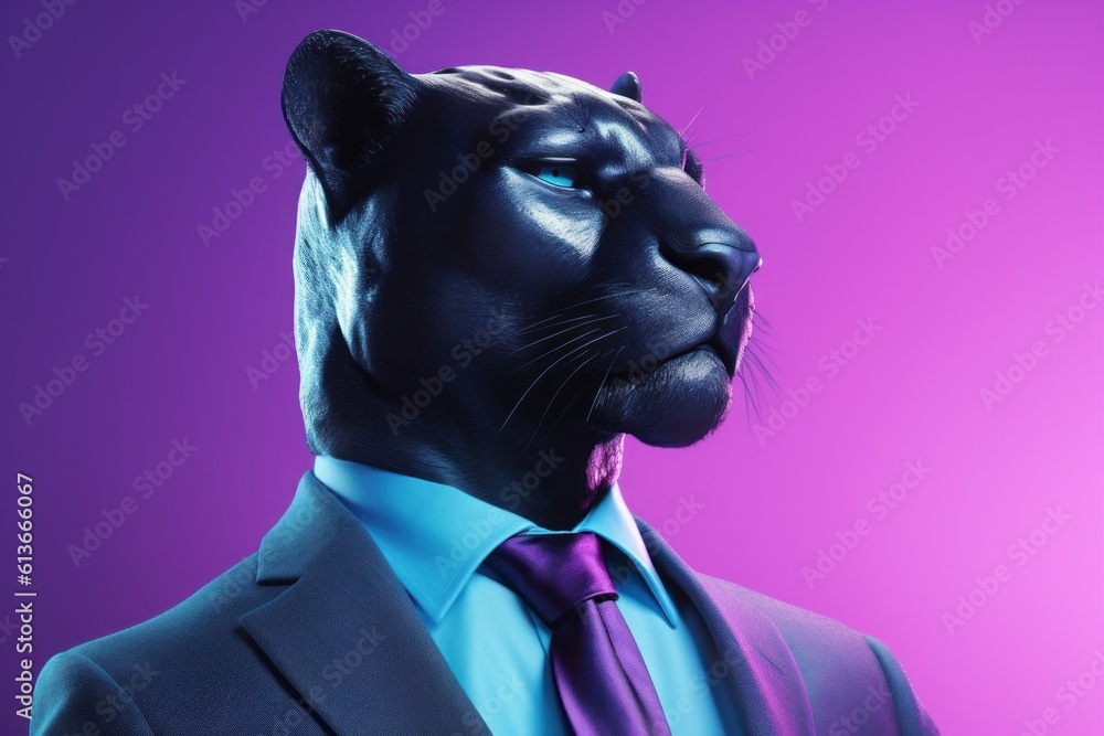Anthropomorphic panther dressed in suit like a businessman. Mysterious ...