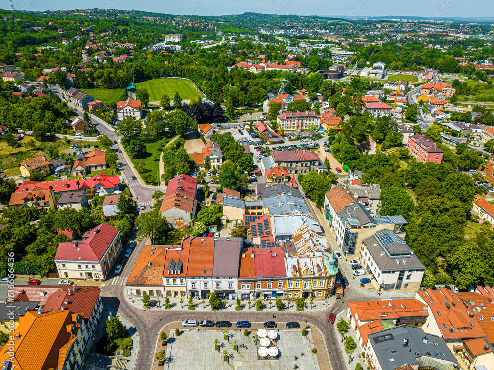 Aerial view of Wielichka, a town near Krakow, known for the 13th ...
