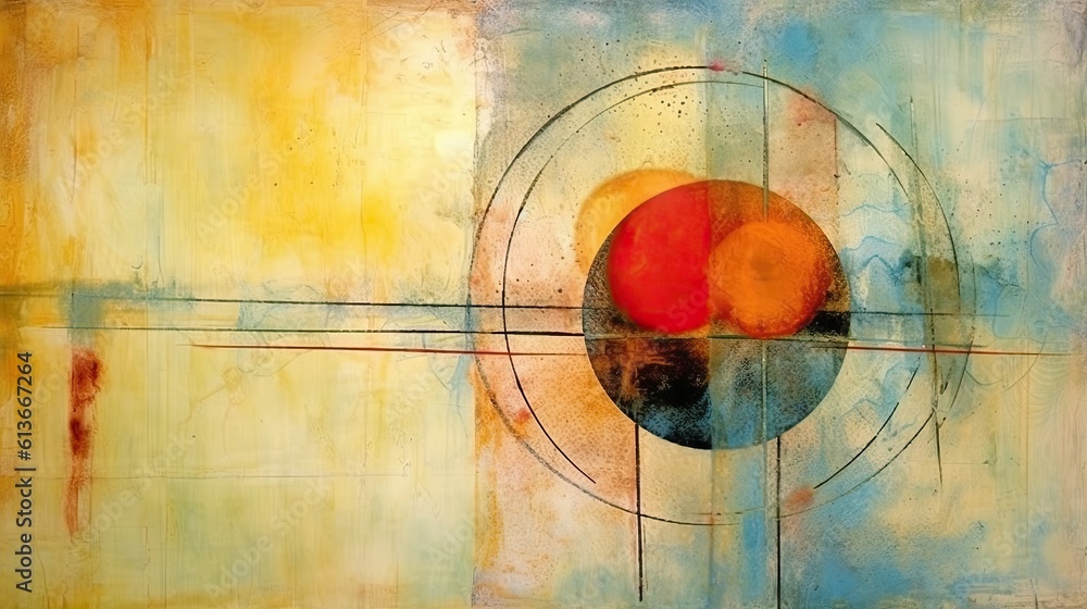 a Horizontal Abstract Geometric Art in tertiary and saturated colors ...