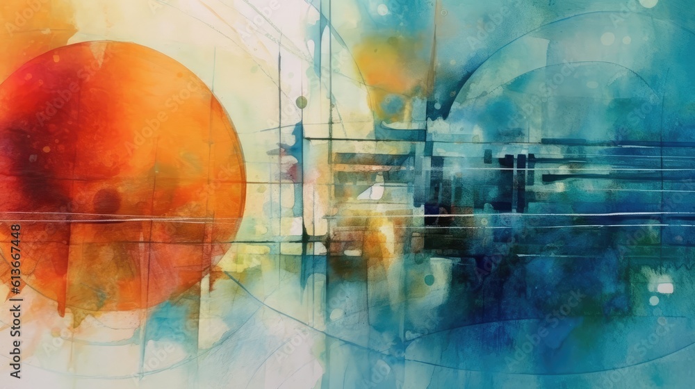 a Horizontal Abstract Geometric Art in tertiary and saturated colors ...