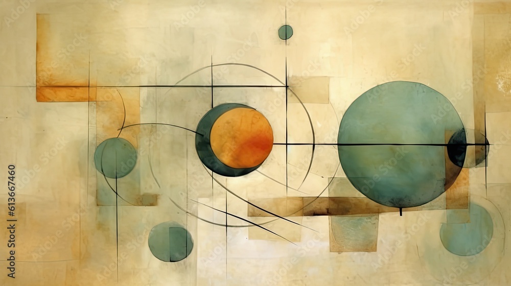 a Horizontal Abstract Geometric Art in tertiary and saturated colors ...