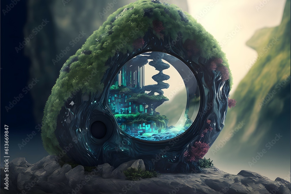 ultra futuristic Alien home carved out of a huge geode with lush ...