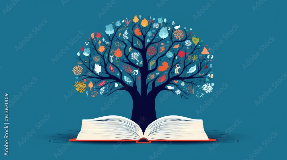 an open book from which the tree of knowledge grows, the concept of the ...