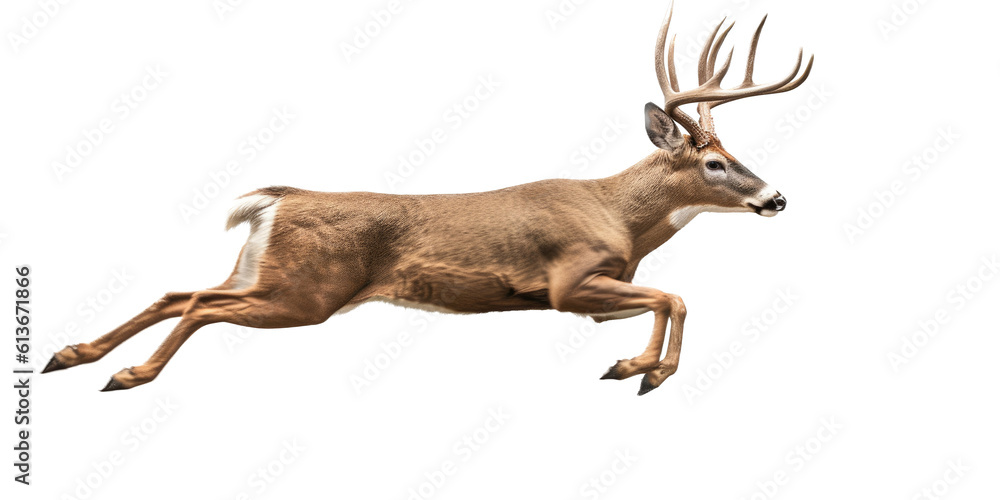 a Whitetail deer Buck, running and jumping, elusive animal, Wildlife ...