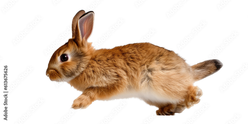 a spring-themed illustration featuring adorable isolated bunnies and rabbits running, jumping ...