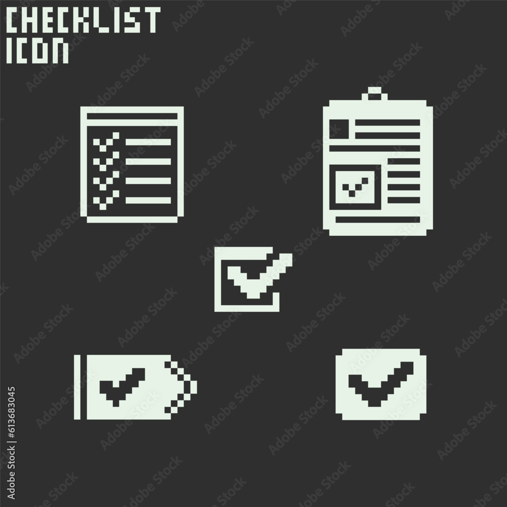 this is Checklist icon 1 bit style in pixel art with white color and ...