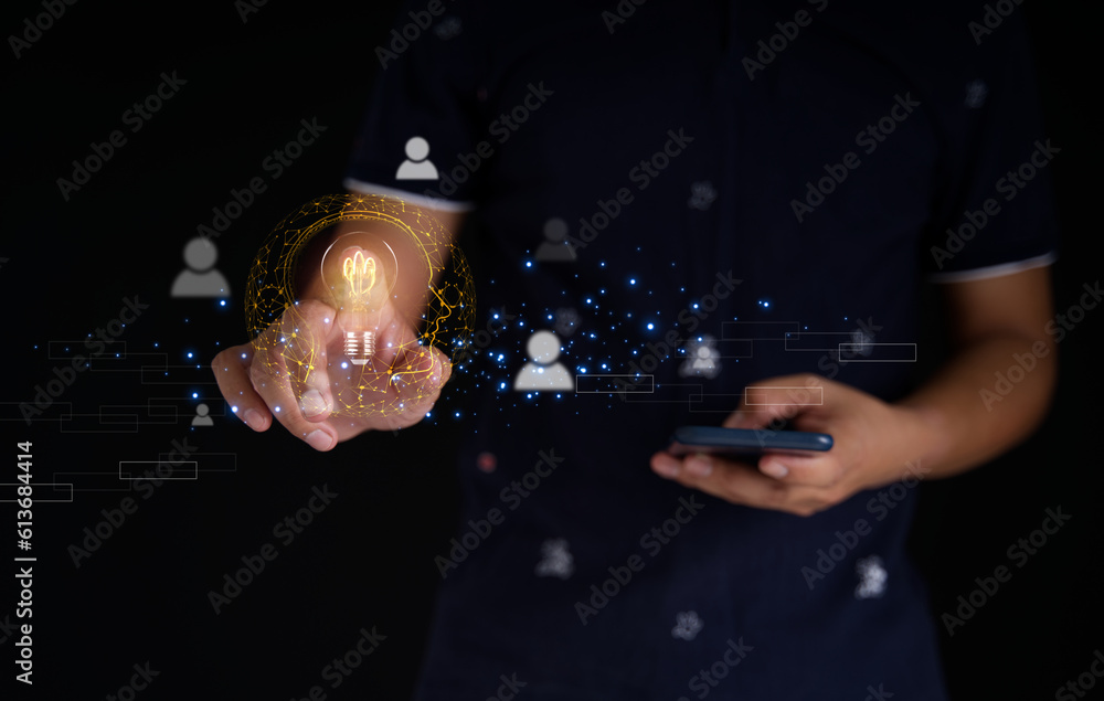 Businessmen using an innovative chatbot in smartphone AI chat GPT chat ...