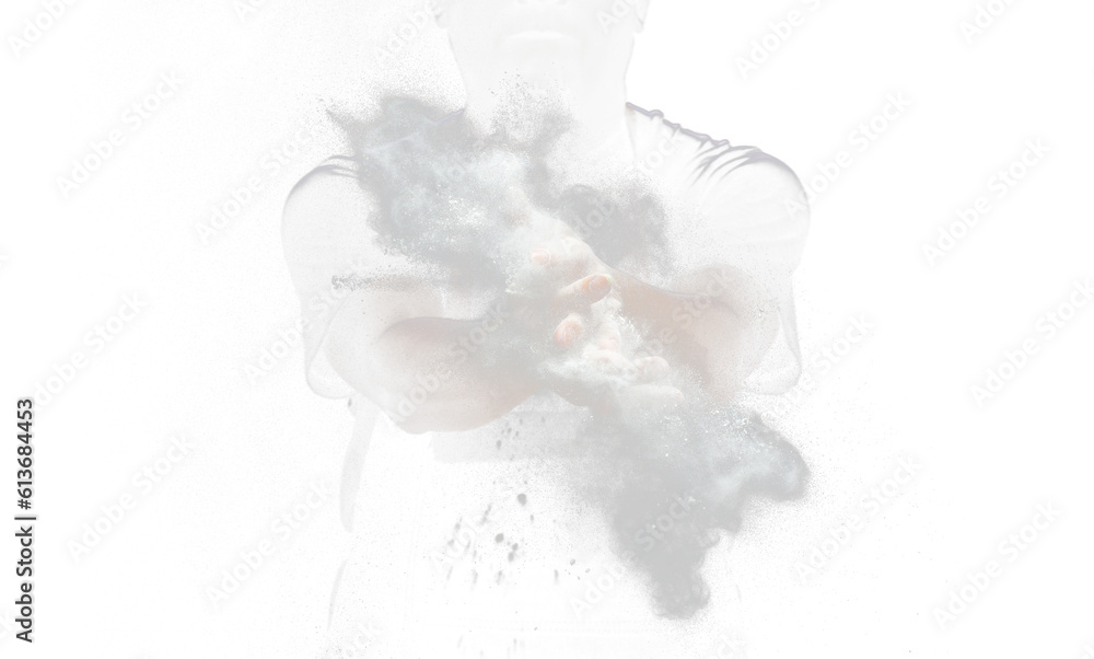 Chef prepare white flour dust for cooking bakery food. Elderly man Chef ...