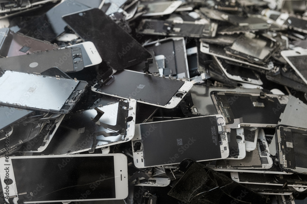 Prague, CZ - 12 June 2023: Heap of used broken iPhone Screens. Crashed ...