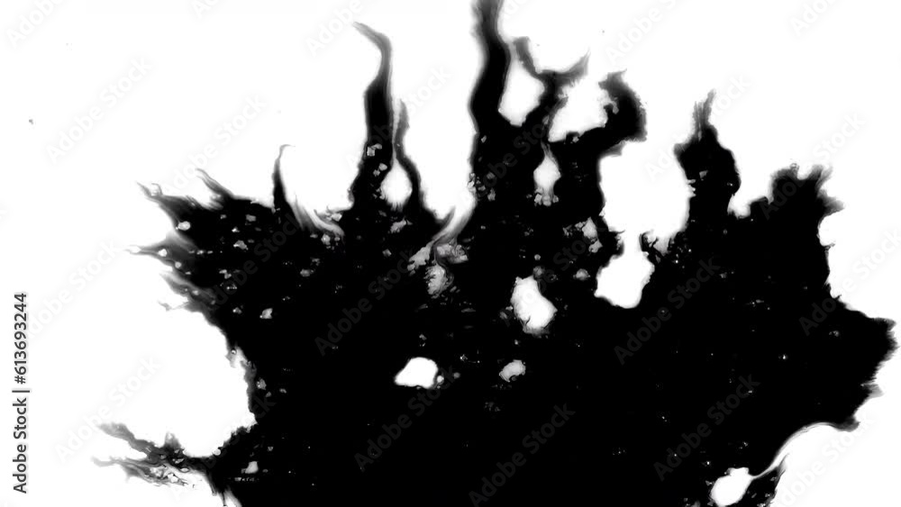 Black ink artistic flow splatter spots spills white paper beautiful ...