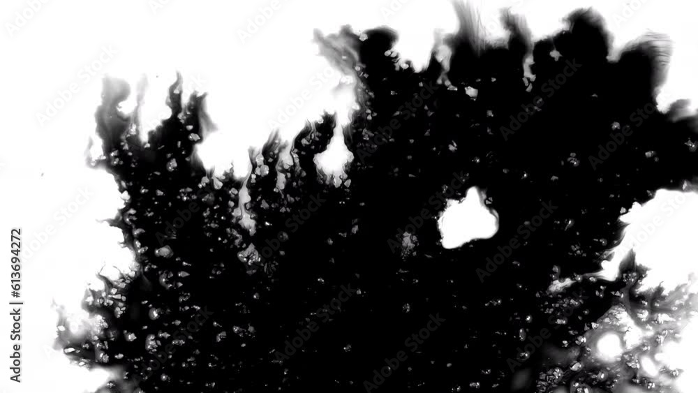 Black ink artistic flow splatter spots spills white paper beautiful ...