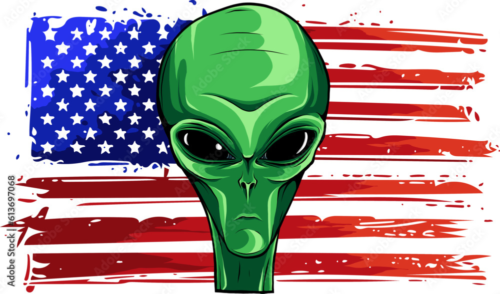 vector illustration of alien head face with american flag Stock Vector ...