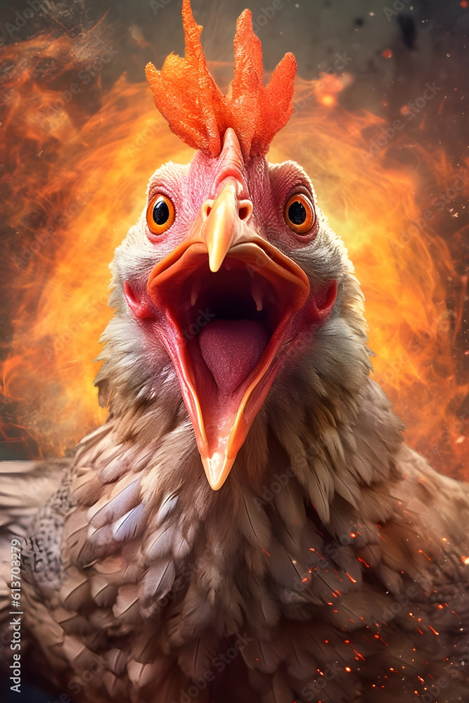 Digital Imaging Manipulation: Rooster Crowing amidst Flames and Smoke ...
