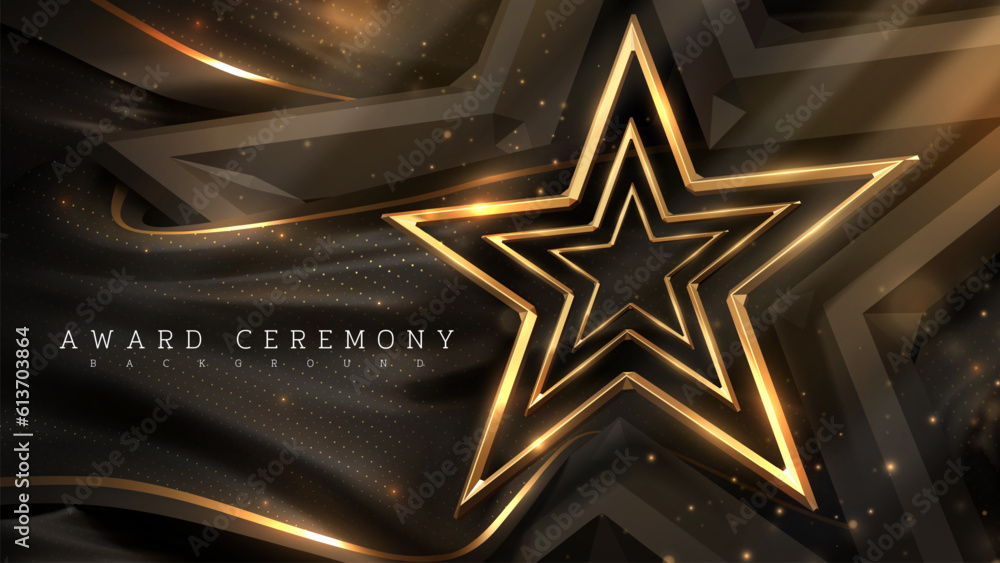 Luxury award ceremony background with gold star frame and spotlight ...