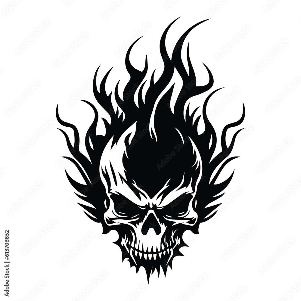 Flaming Skull Vector Clipart Illustration Stock Vector | Adobe Stock