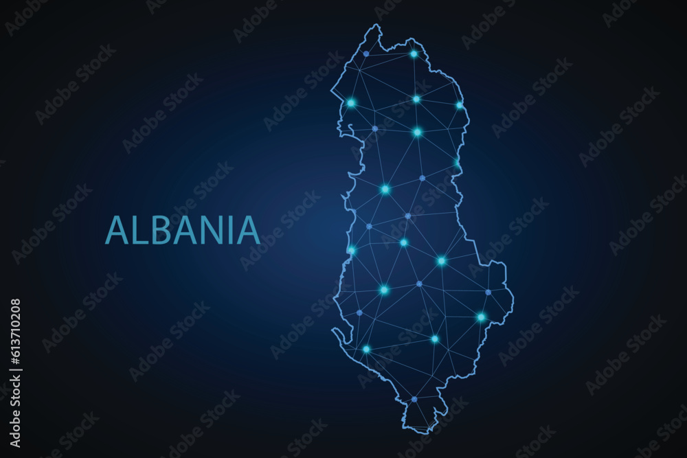 Map of Albania. Wire frame 3D mesh polygonal network line, design ...