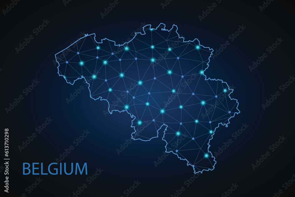 Abstract mash line and point scales on dark background with Map of ...