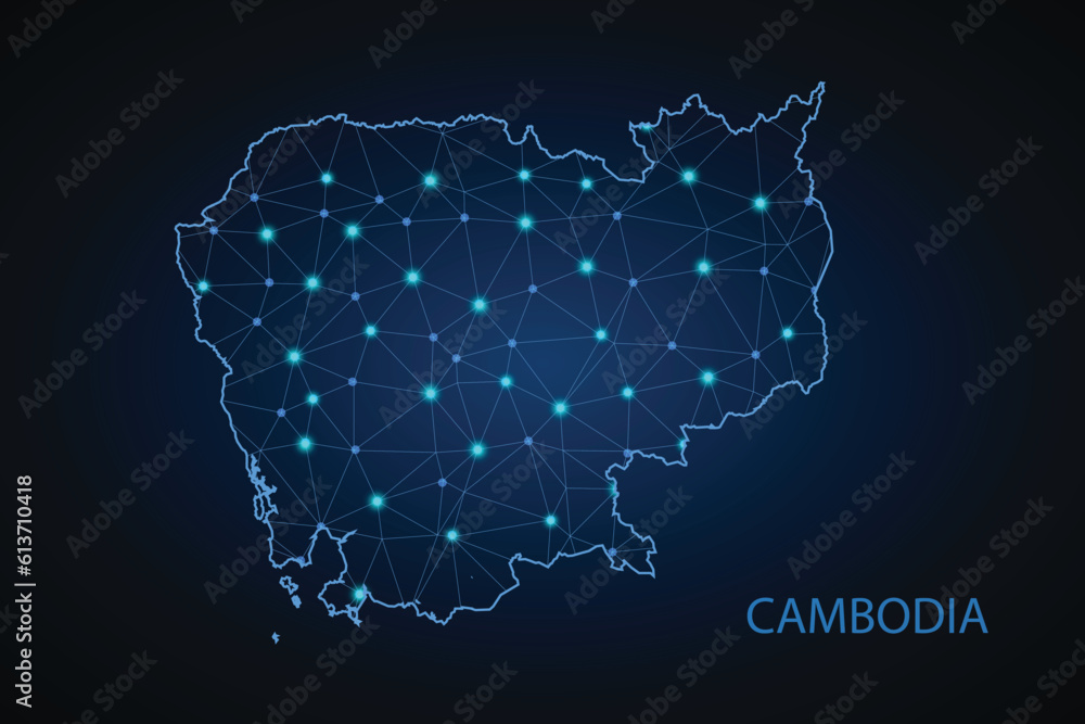Map of Cambodia. Wire frame 3D mesh polygonal network line, design ...