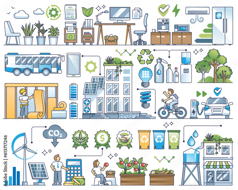 Eco friendly office elements for ecological company outline collection ...