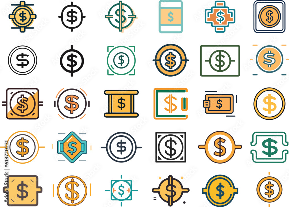 Dollar icon set flat colors for uiux designer and Graphic Design ...