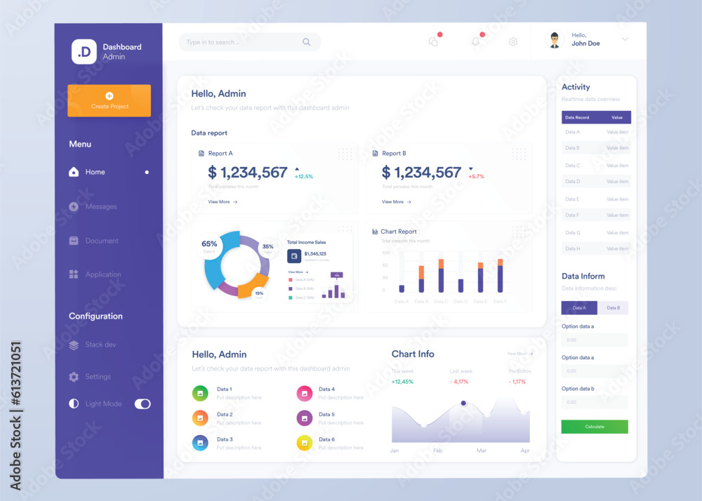Infographic dashboard. UI design with graphs, charts and diagrams. Web interface template for ...