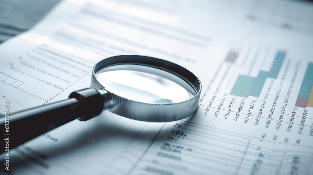 magnifying glass on the data chart graphic documents Stock Illustration ...