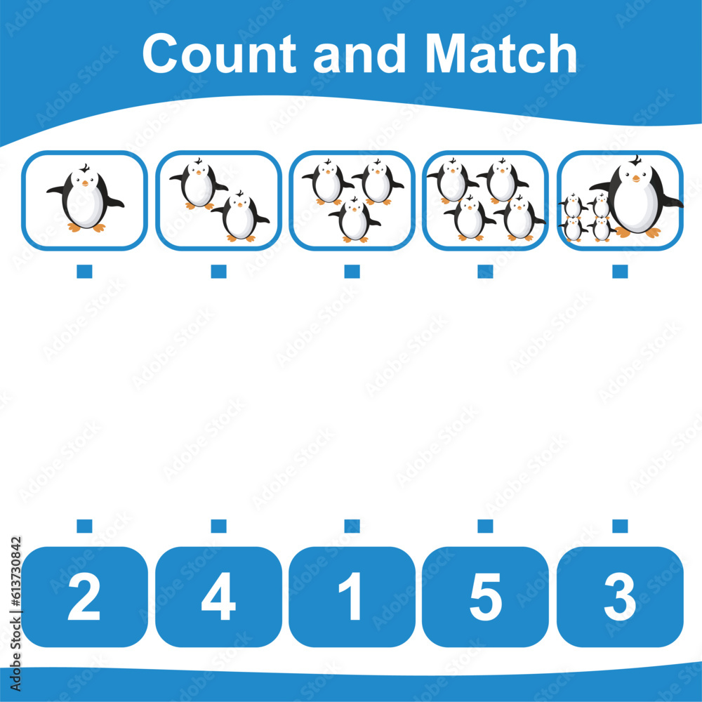Count together the penguin and match with the number. Count the sea ...