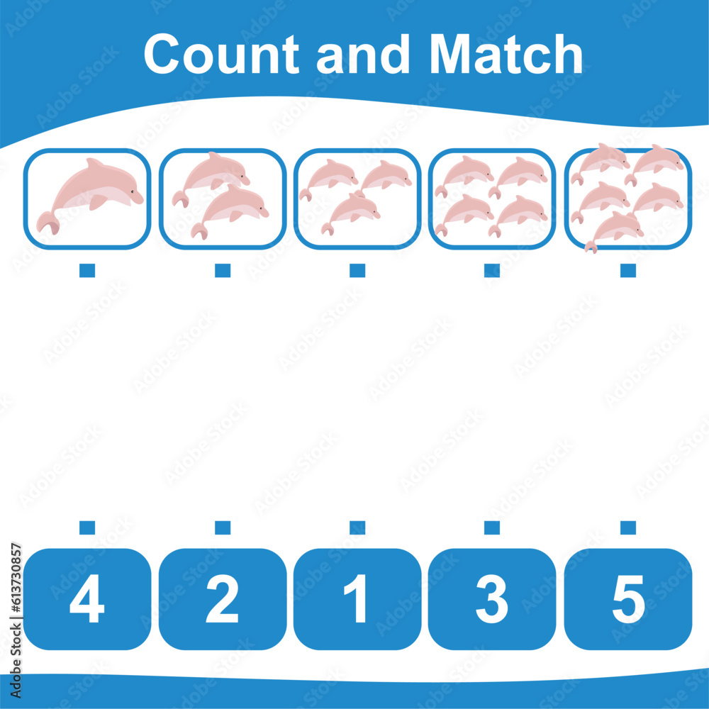 Count together the dolphins and match with the number. Count the sea ...