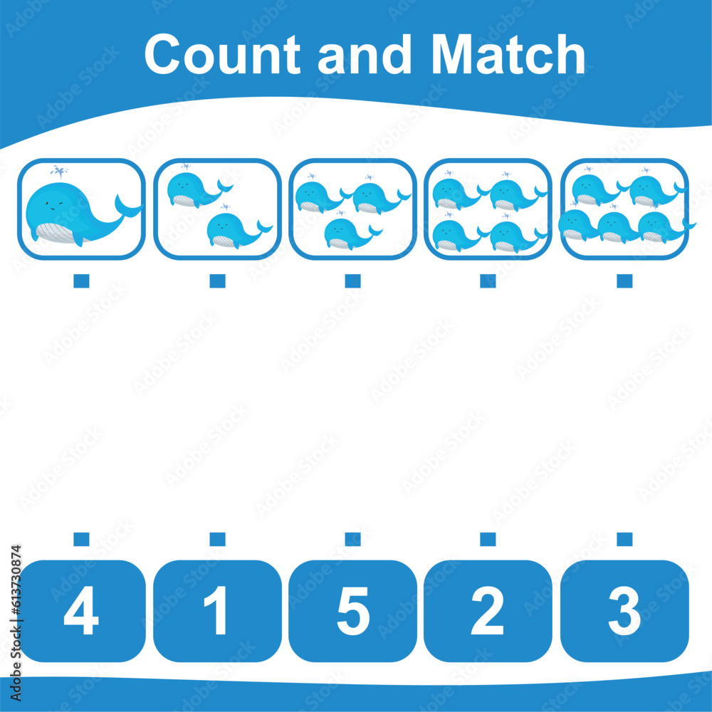 Count and match together the cute whale with the number. Counting sea ...