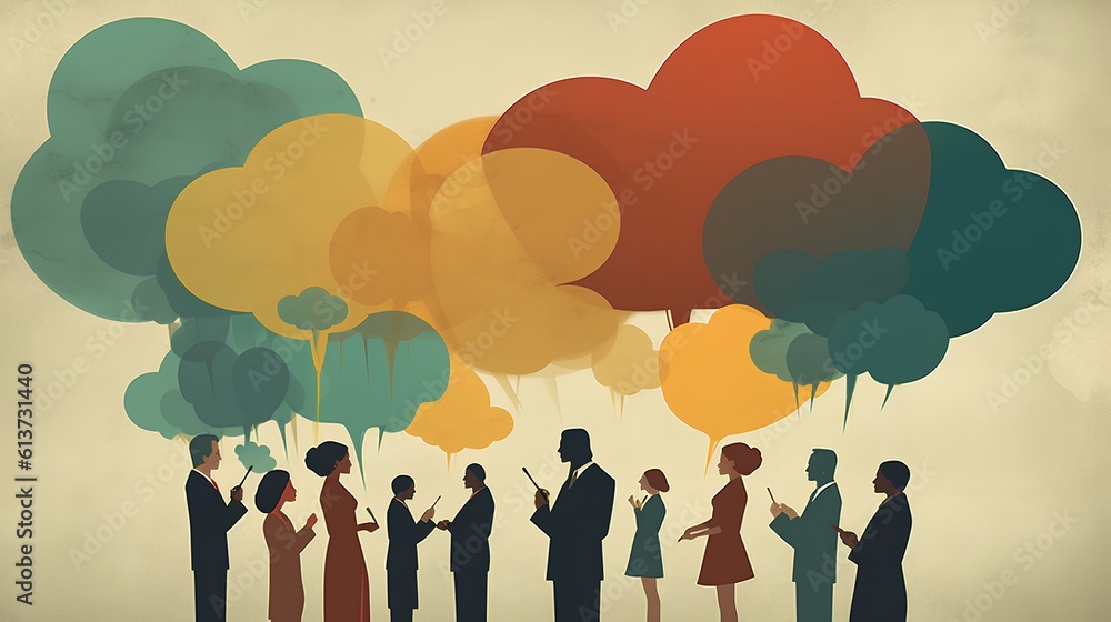 Concept of communication, represented by overlapping speech bubbles ...